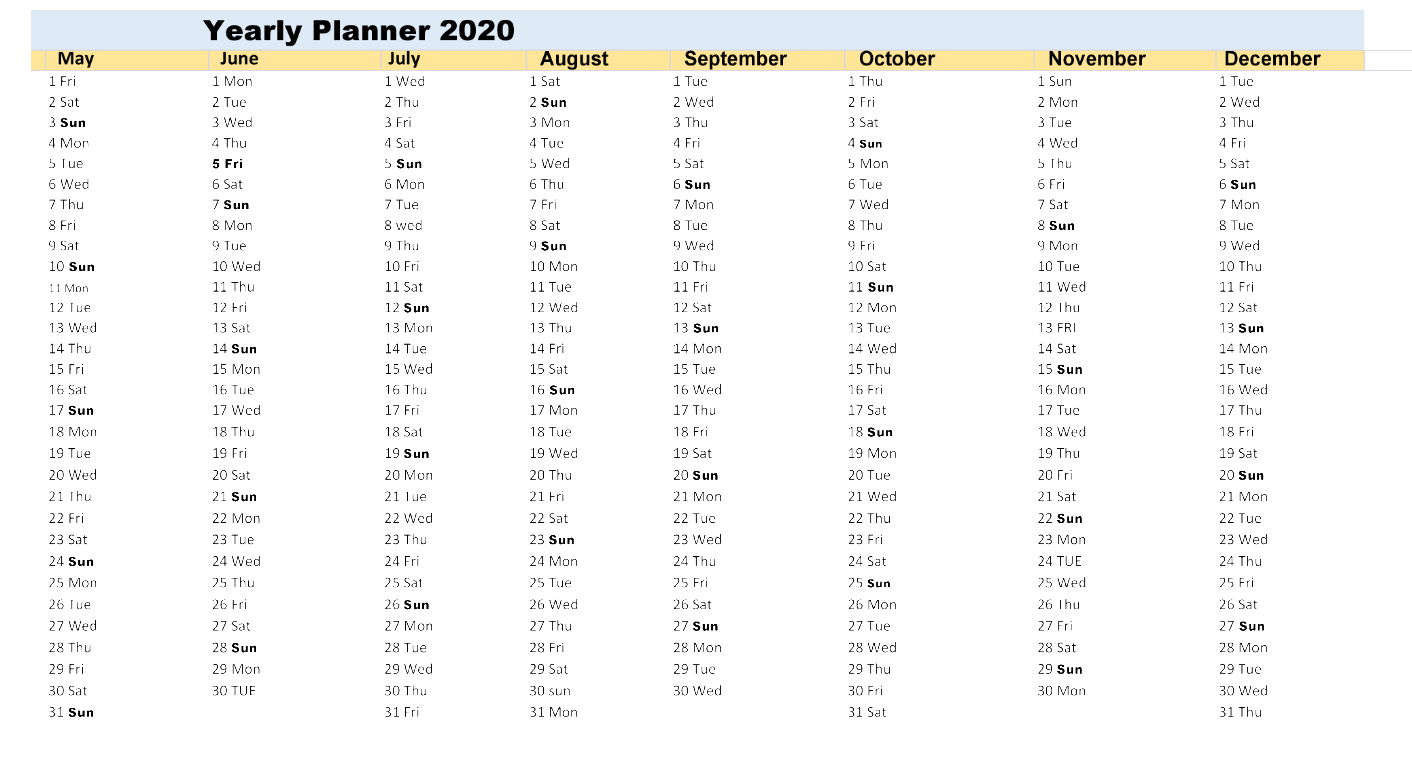 4+ Free Yearly Planner Templates 2020 {PDF, Excel, Word} | Best ...