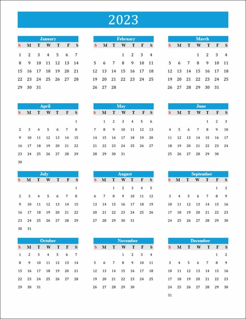 2023 Calendar Blank Printable Calendar Template In Pdf Word Excel 